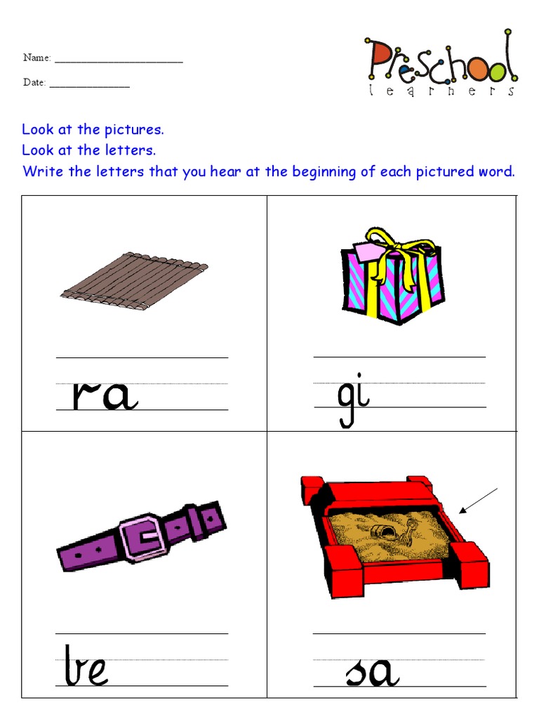 Look at The Pictures. Look at The Letters. Write The Letters That You ...