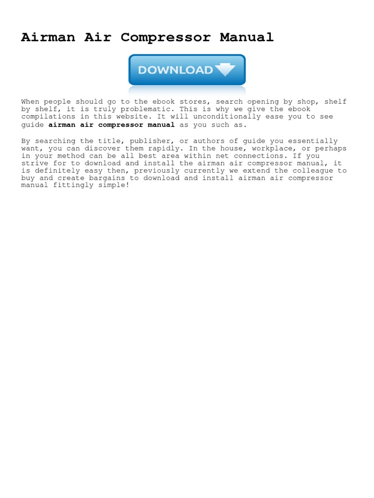 Airman Air Compressor Manual | PDF