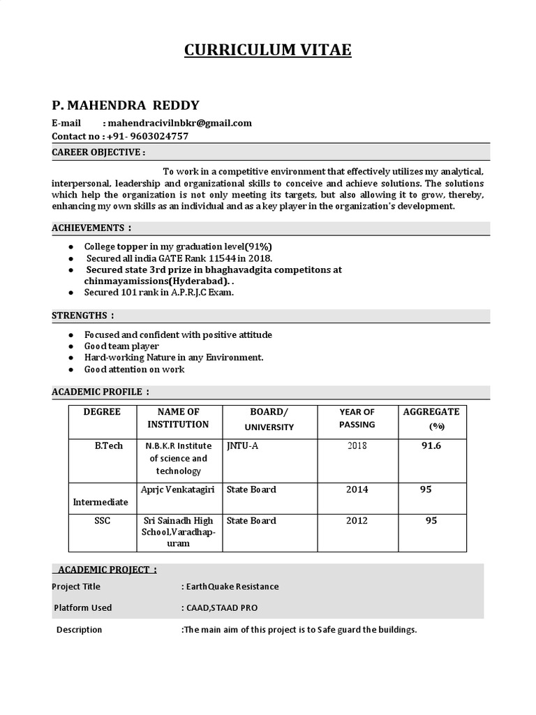 Curriculum Vitae: P. Mahendra Reddy | PDF | Net Beans | Applications & Software