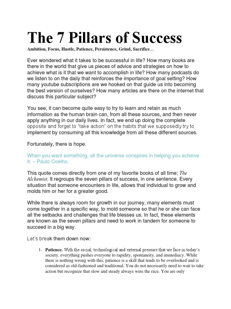 The 7 Pillars of Success: Ambition, Focus, Hustle, Patience ...