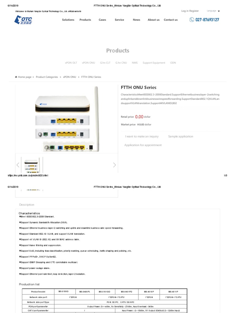 FTTH Onu Series | PDF | Telecommunications Standards ...