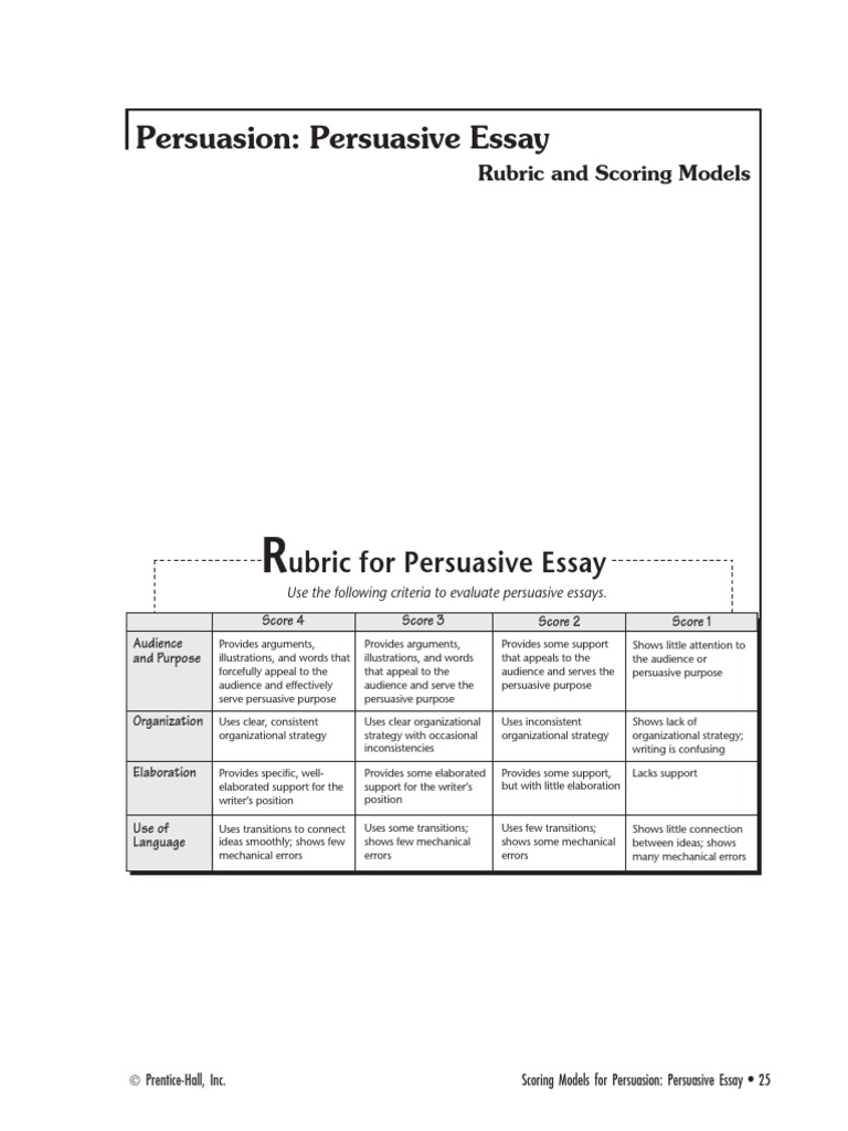 Persuasion: Persuasive Essay: Rubric and Scoring Models | PDF