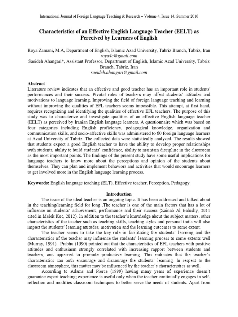 Characteristics of Effective Teachers | PDF | English As A Second Or ...