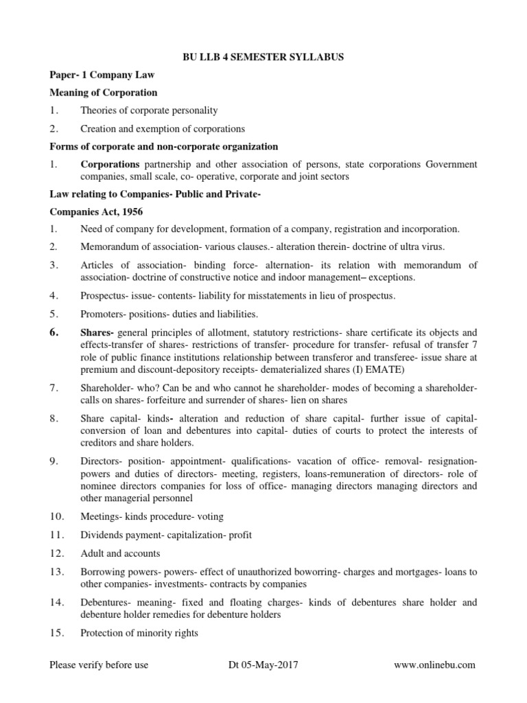 Bu Llb 4th Semester Syllabus Overview Pdf Trust Law Trustee