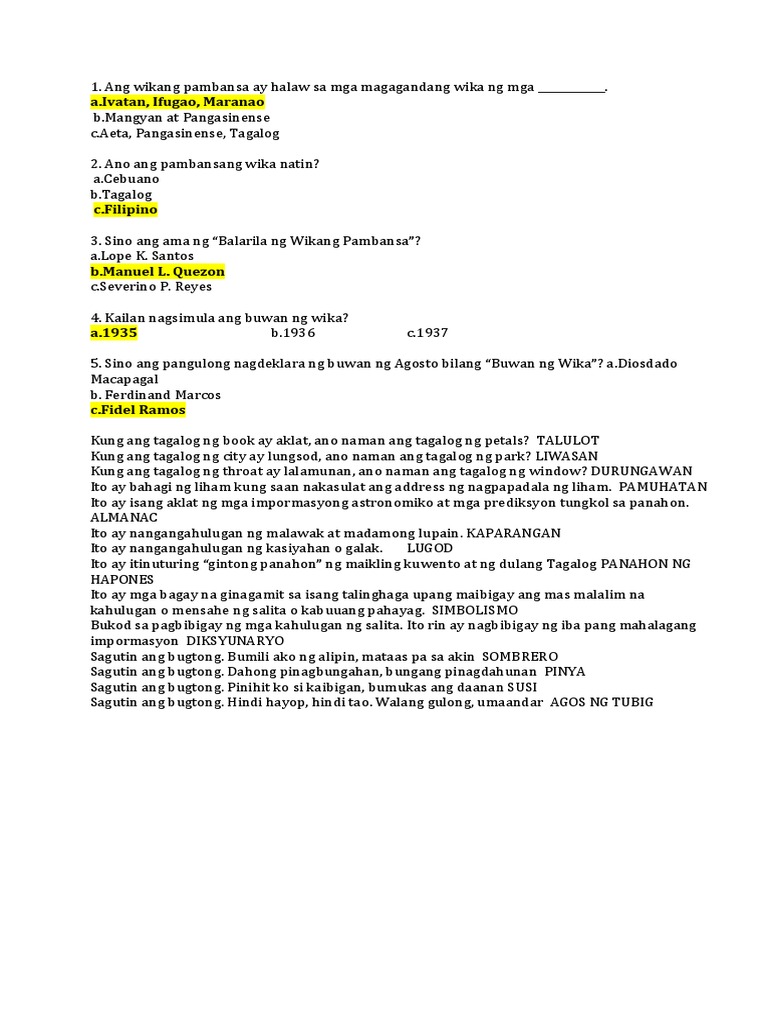 Filipino Reviewer | PDF