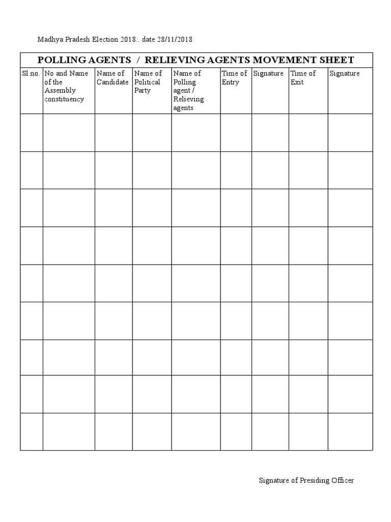 Polling Agents / Relieving Agents Movement Sheet | PDF