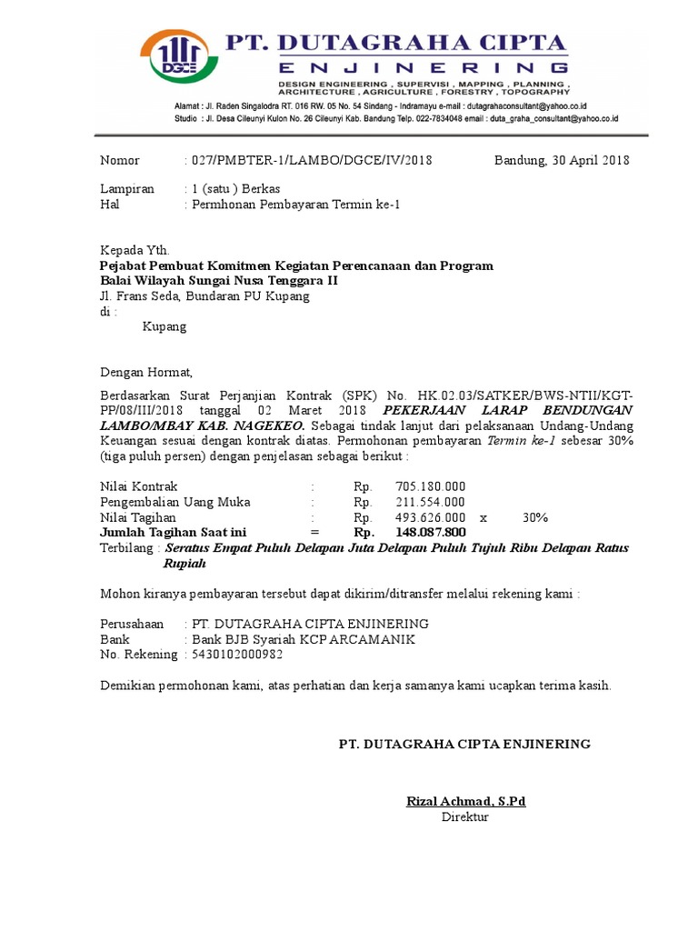Surat Permohonan Termin | PDF | Pengelolaan Keuangan & Uang