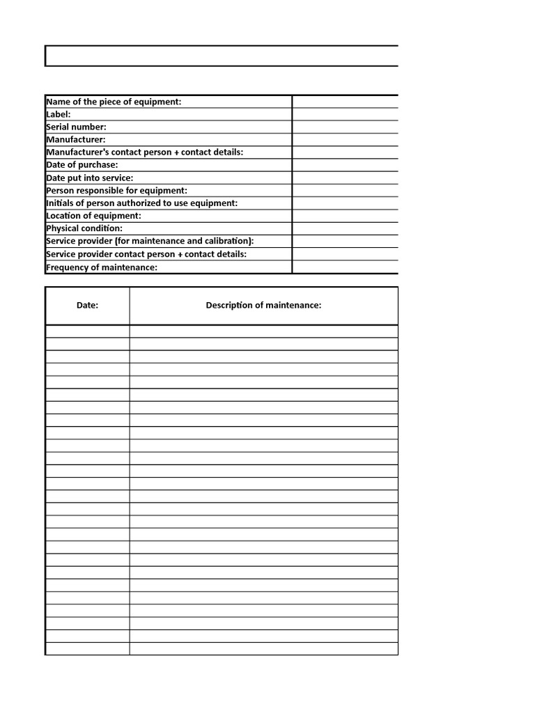 Template Equipment Maintenance Logbook | PDF