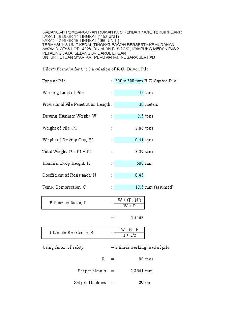 Hiley's Formula for Pile Set Calculation | PDF | Business