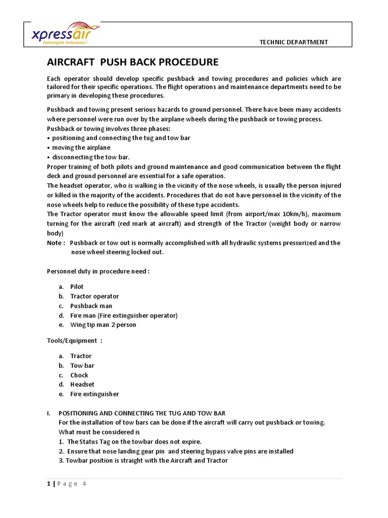 Aircraft Pushback Procedures Guide | PDF | Aerospace | Transportation ...