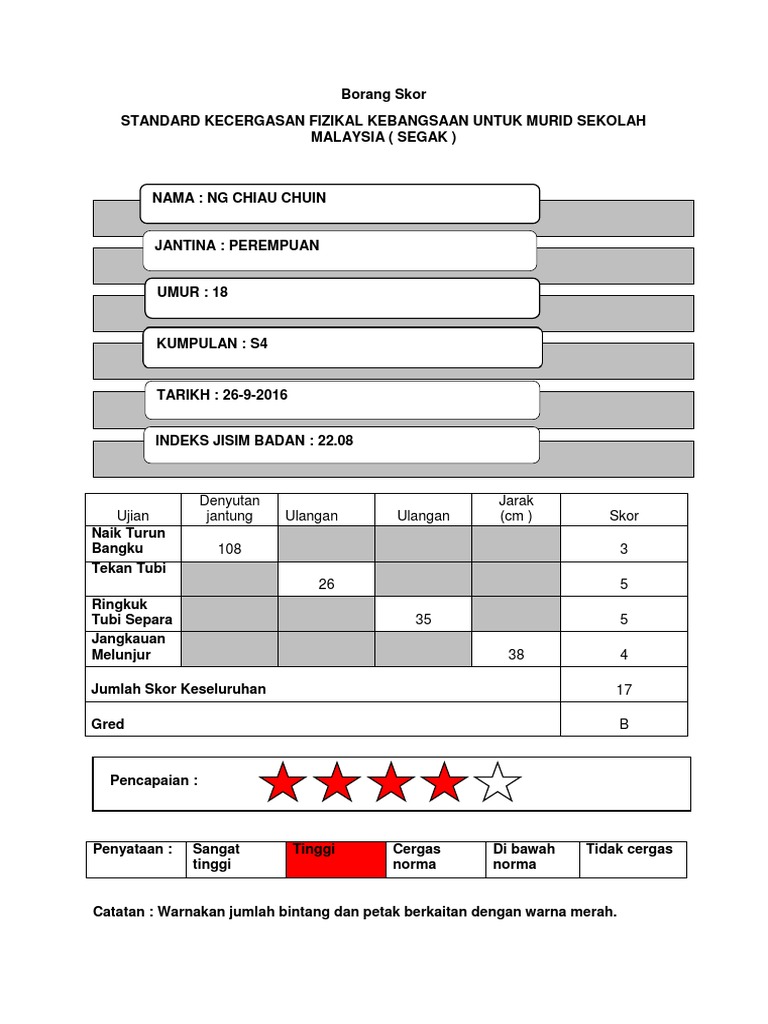 Borang Skor Ujian Segak | PDF