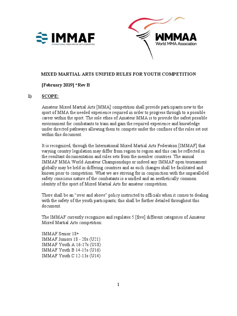 IMMAF Youth Rules 2019 Rev B | PDF | Mixed Martial Arts | Referee