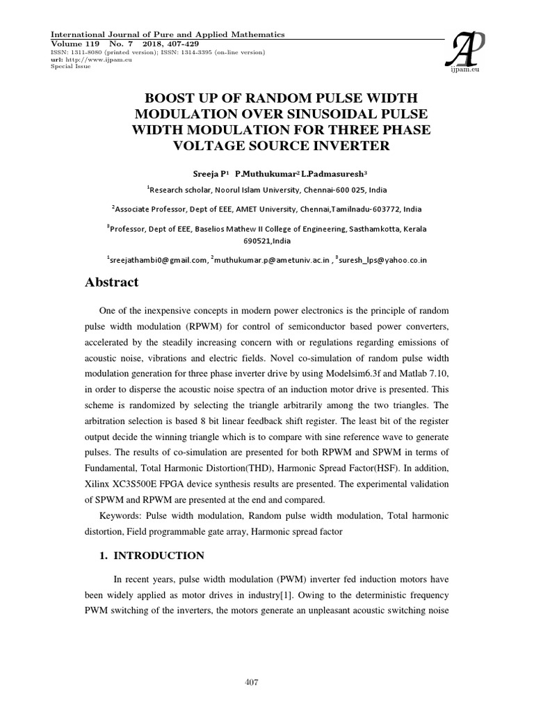 Boost Up of Random Pulse Width Modulation Over Sinusoidal Pulse Width ...