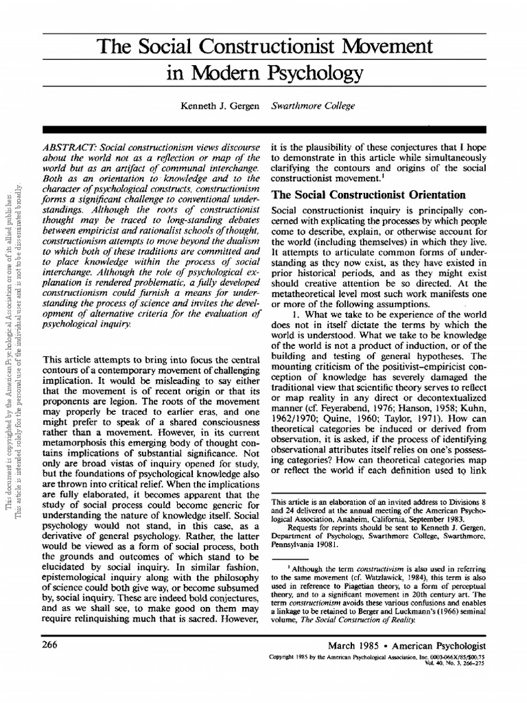 The Social Constructionist Movement PDF | PDF | Social Constructionism ...