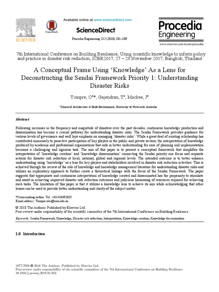 A Conceptual Frame Using Knowledge' As A Lens For Deconstructing The Sendai Framework Priority 1 ...