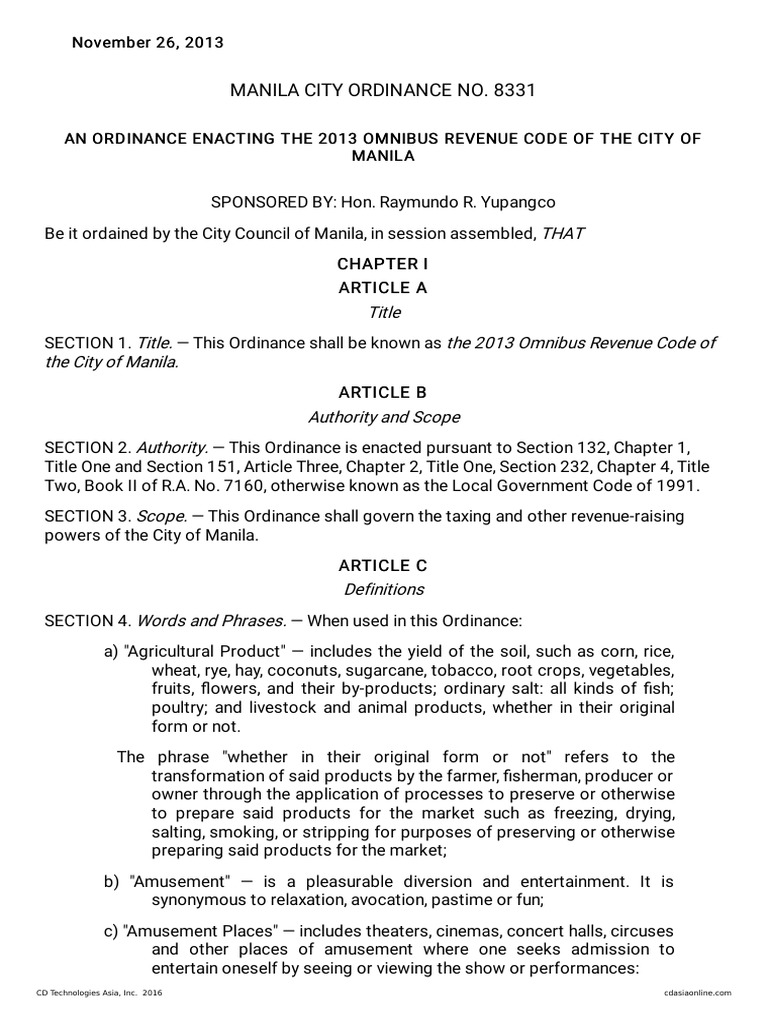 Manila City - Revenue Code 2013 | PDF | Value (Economics) | Taxes