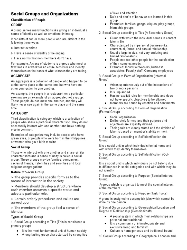 Social Groups and Organizations | PDF | Social Group | Nature Versus ...
