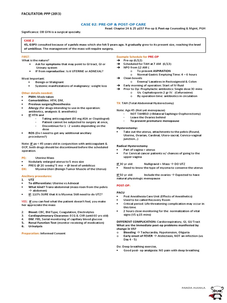 Case 2 Pre-Op & Post-Op Care | Download Free PDF | Uterus | Surgery