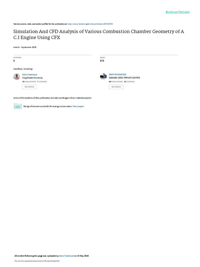 Simulation and CFD Analysis of Various Combustion Chamber Geometry of A C.I Engine Using CFX ...