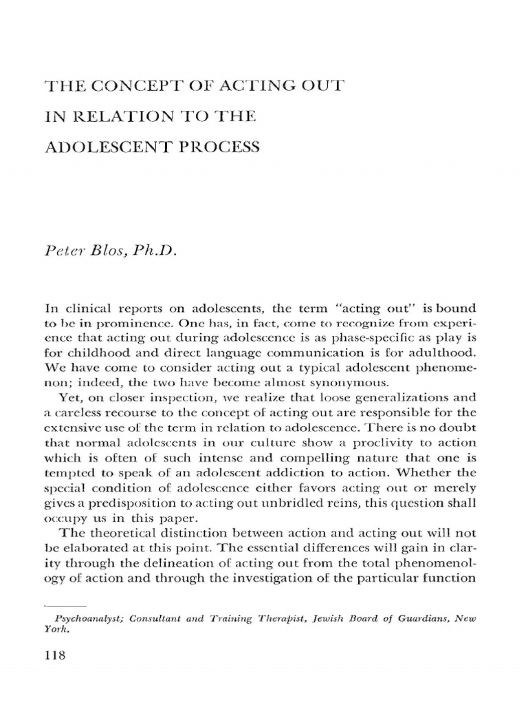 Acting Out in Adolescence: A Study | PDF | Id | Object Relations Theory