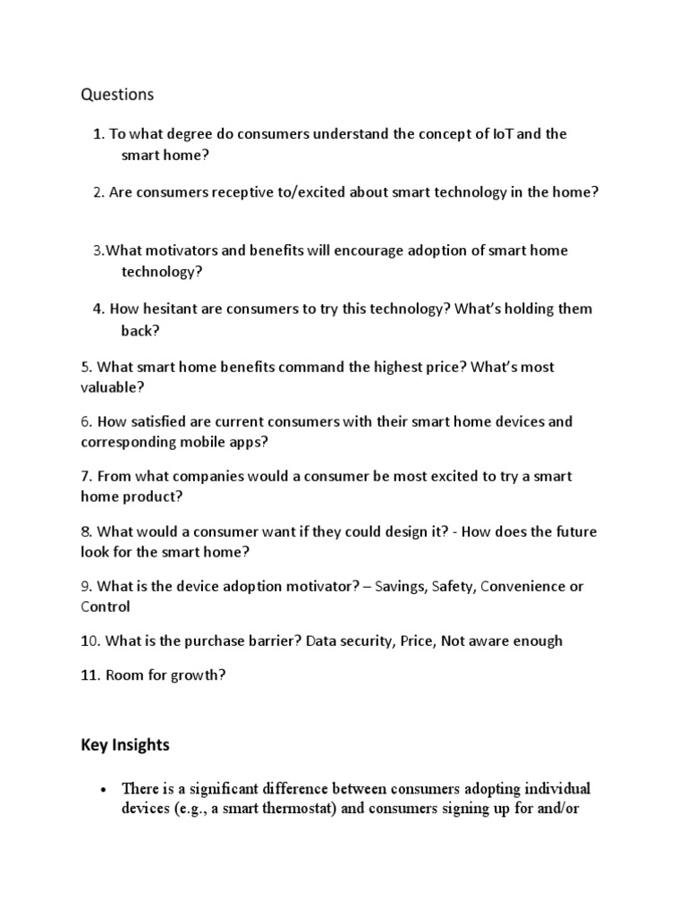 Questions: Key Insights | PDF | Home Automation | Internet Of Things