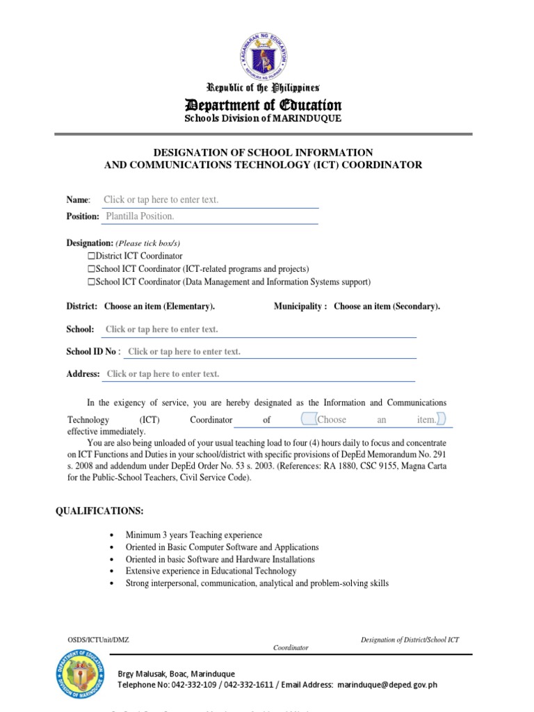 Department of Education: Designation of School Information and ...