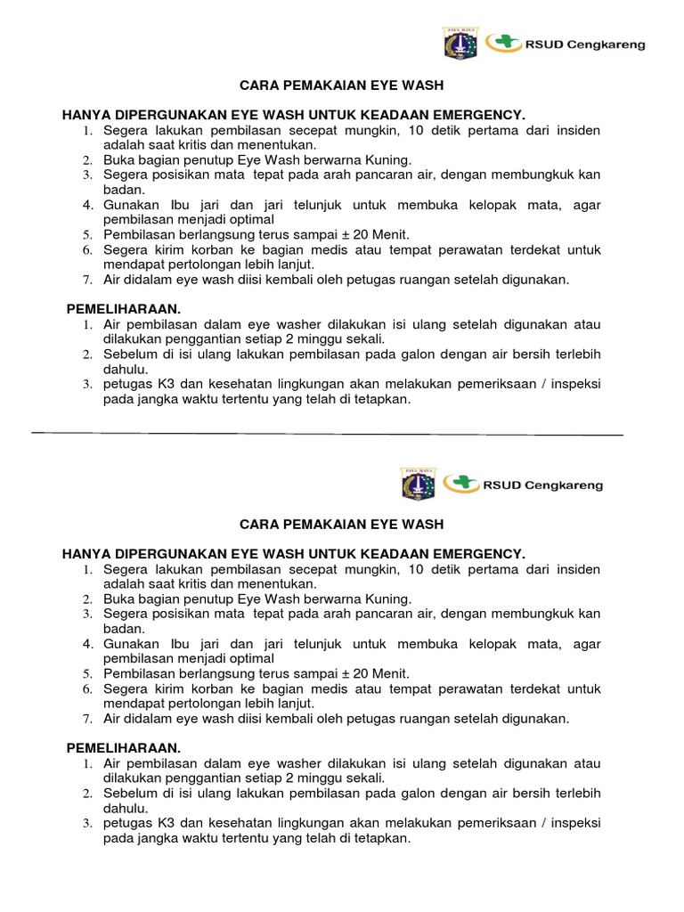 Cara Pemakaian Eye Wash | PDF