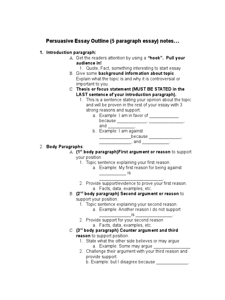 Persuasive Essay Outline | PDF | Essays | Argument