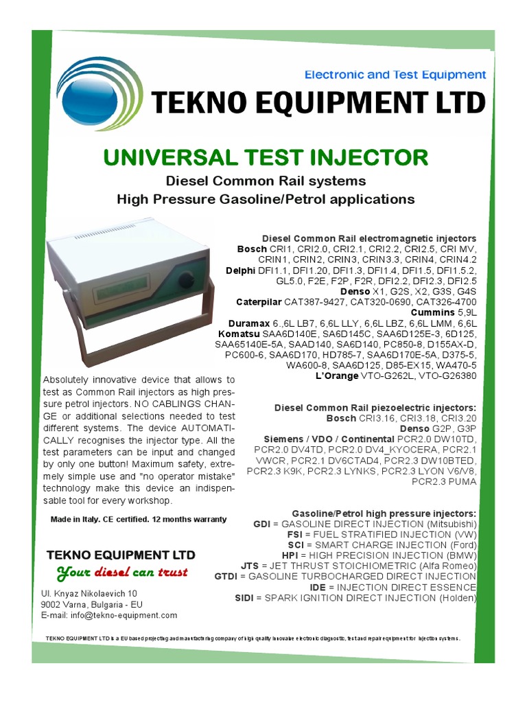 UNIVERSAL INJECTOR TESTER - Leaflet 1 Page PDF | PDF | Fuel Injection ...