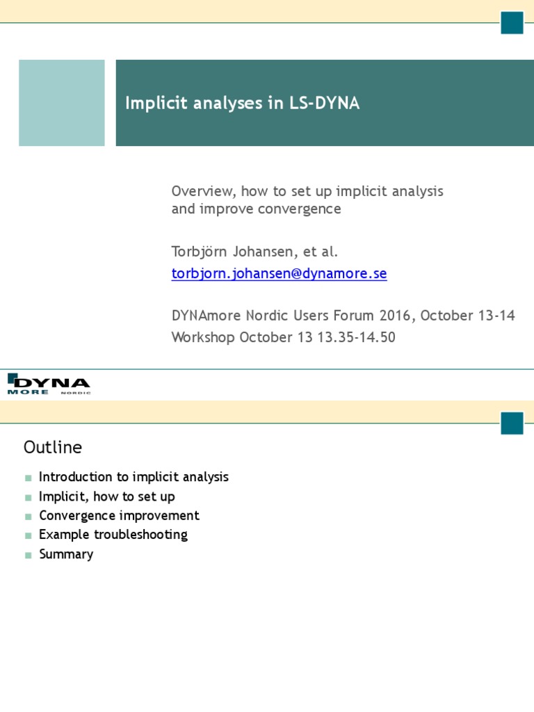 Implicit Analyses In Ls Dyna Download Free Pdf Nonlinear System