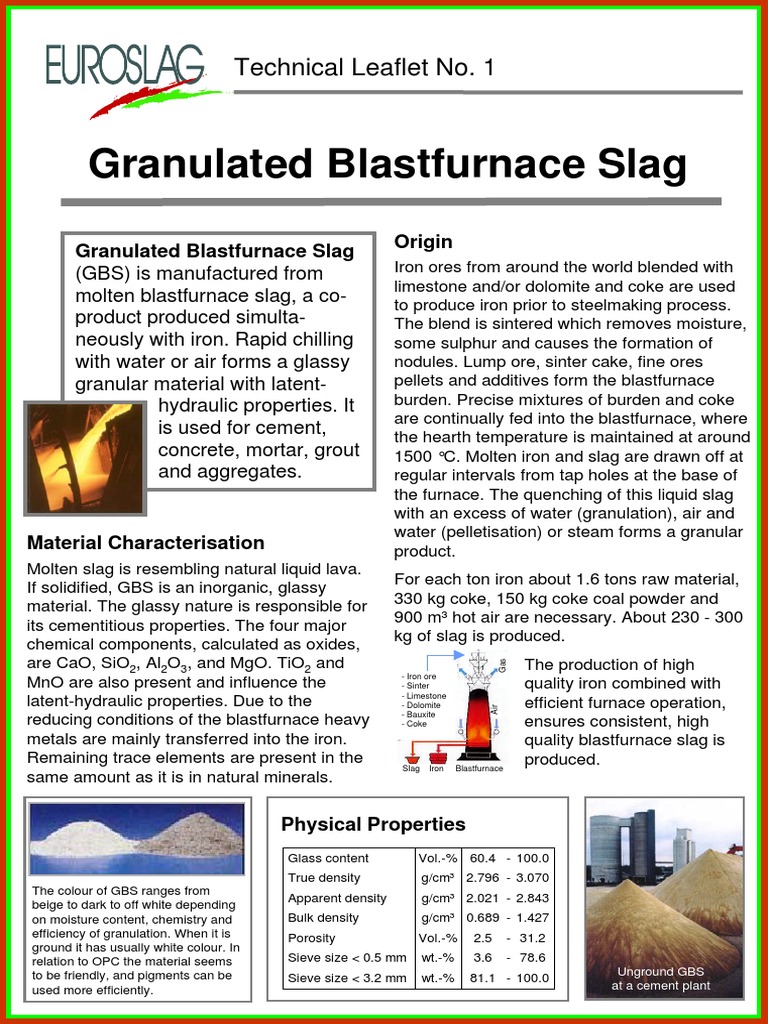 Granulated Blastfurnace Slag: Technical Leaflet No. 1 | PDF | Cement ...