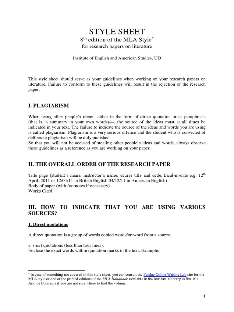 MLA Stylesheet 8th Ed PDF | PDF | Citation | Written Communication