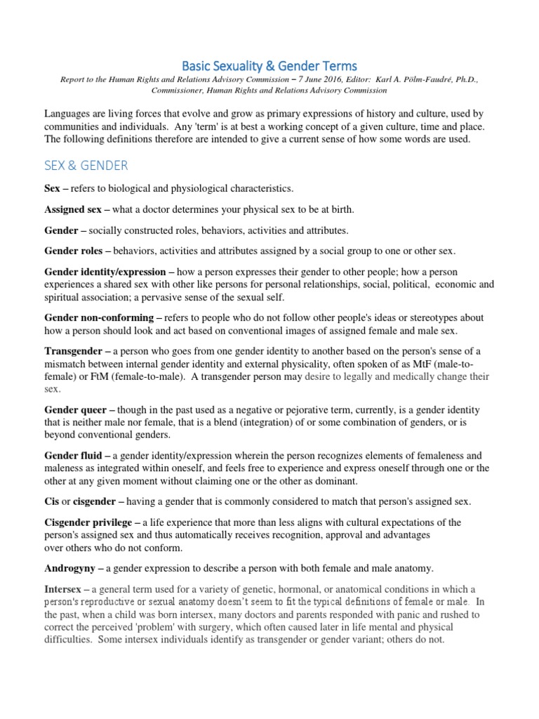 Basic Sexuality and Gender Terms Report PDF | PDF | Gender Identity ...