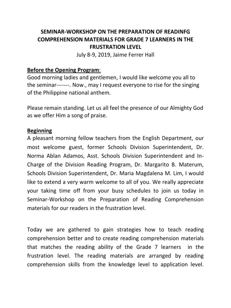 Emcee Script For Reading | PDF