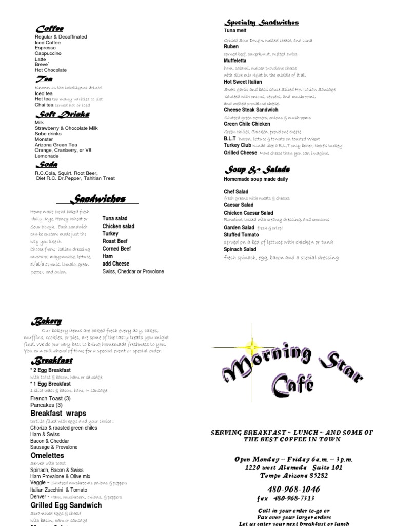 Morning Star Cafe Menu Revised 08-14-2019 On Line Menu 1 | Sausage | Salad