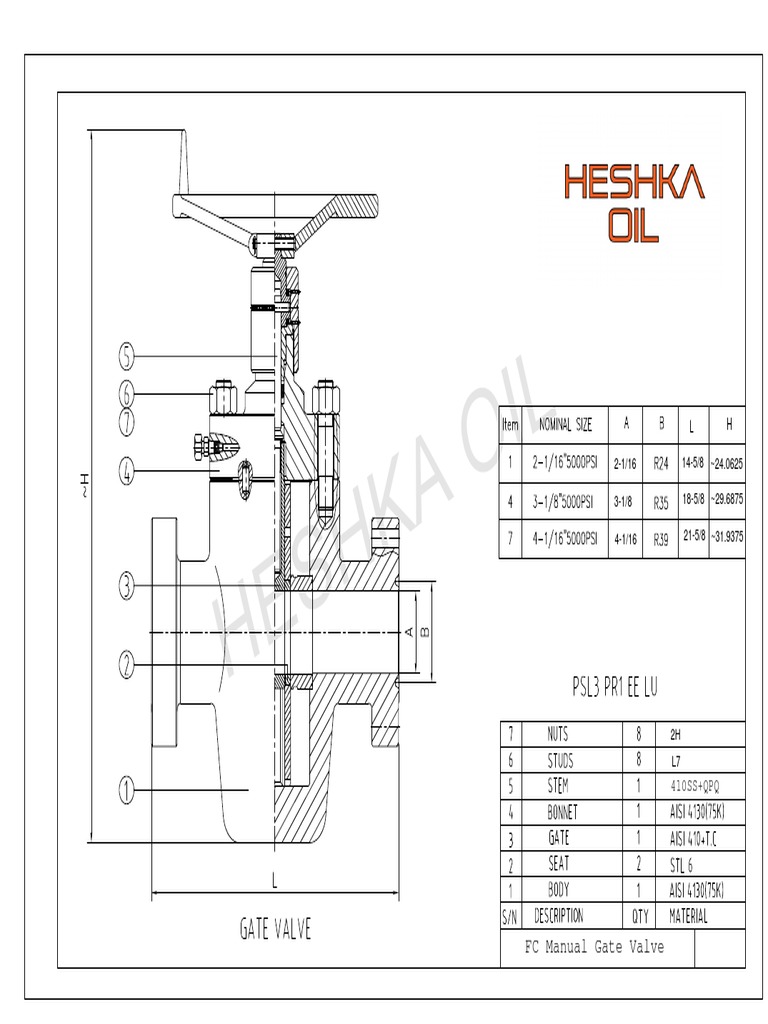Heshka FC Gate Valve Data Sheet | PDF