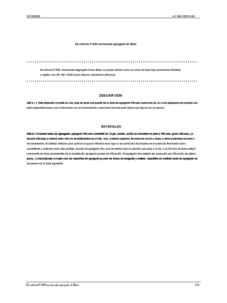 FAA P-209 Base Grabular | PDF | Densidad | Suelo