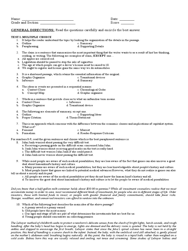 EAPP First Quarter Exam | PDF | Infants | Childbirth