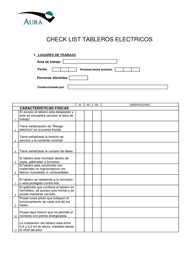 Checklist Para Mantenimiento De Tableros Eléctricos Pdf