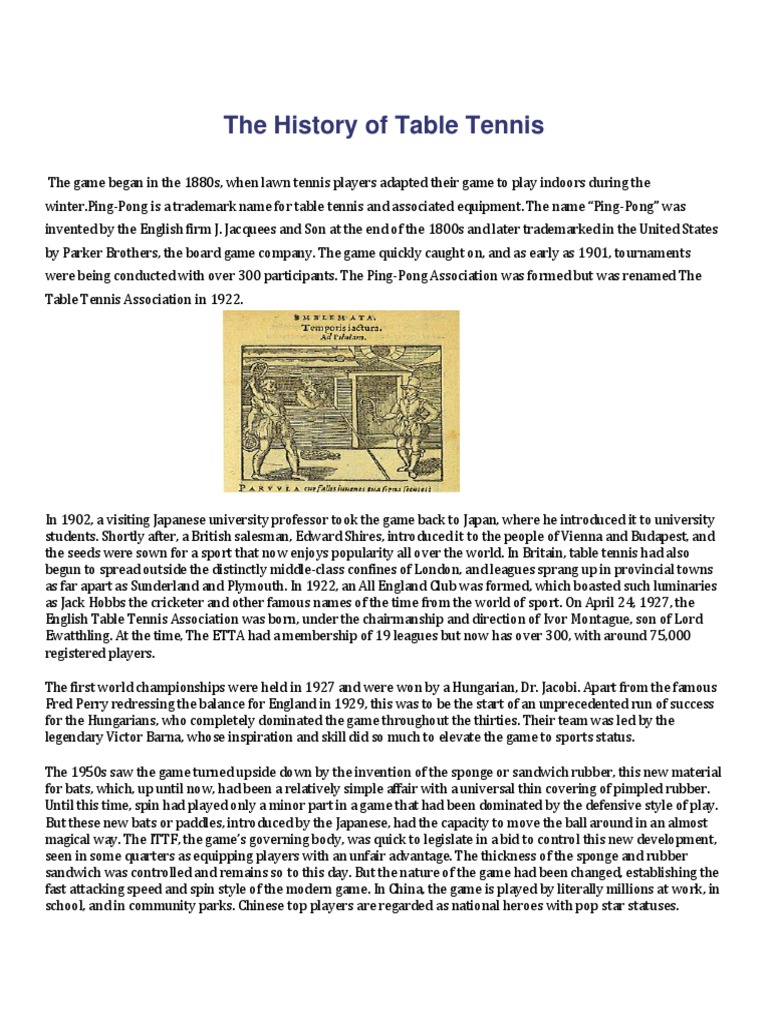 The History of Table Tennis | PDF | Table Tennis | Leisure