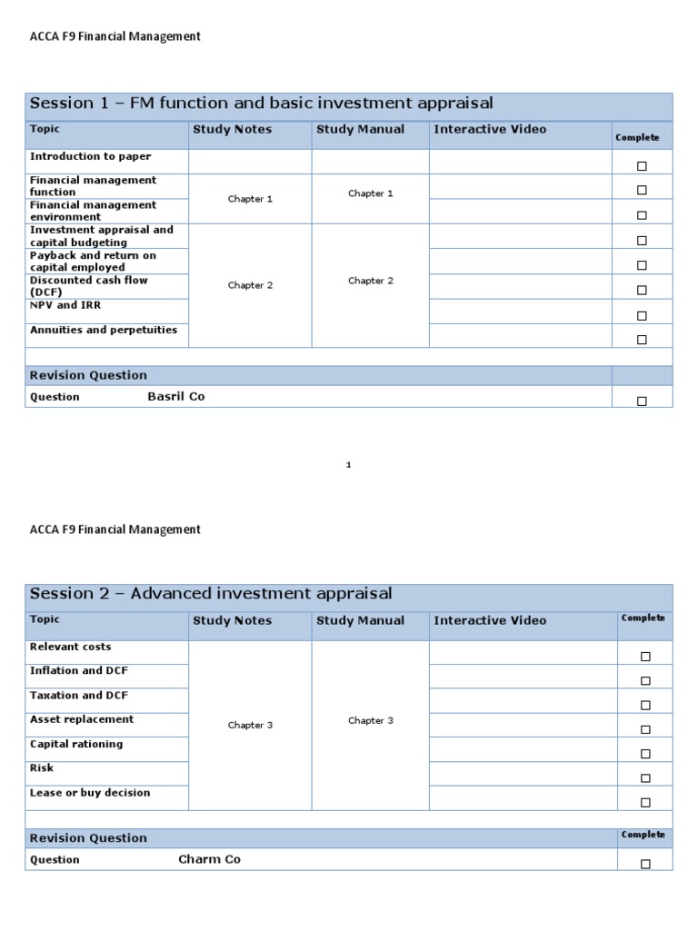 Session 1 Fm Function And Basic Investment Appraisal Acca F9