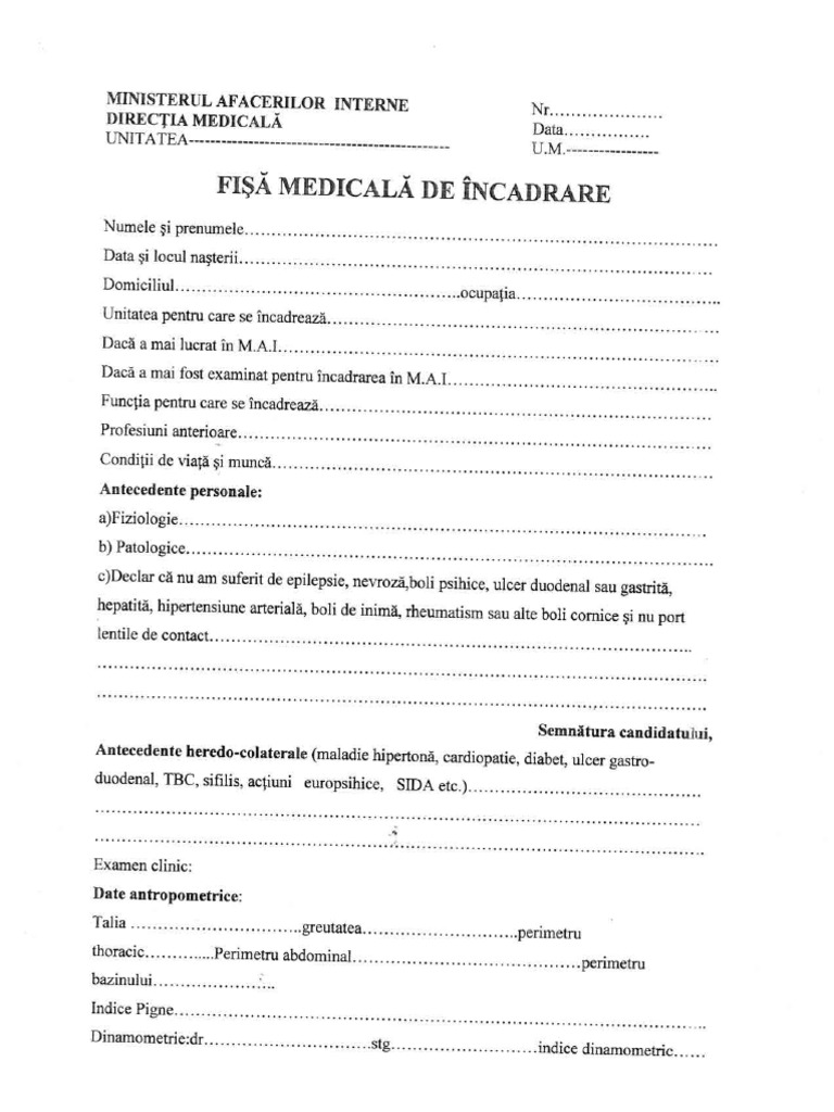Model Fisa Medicala Anexa 2 PDF | PDF