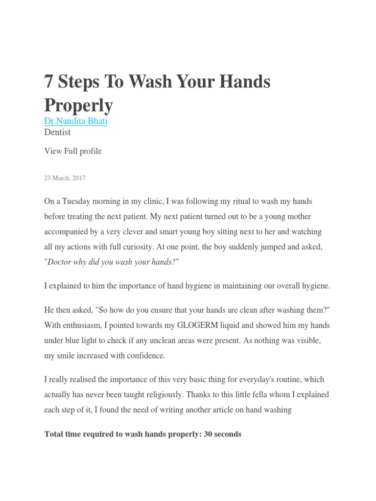 7 Steps To Wash Your Hands Properly | PDF