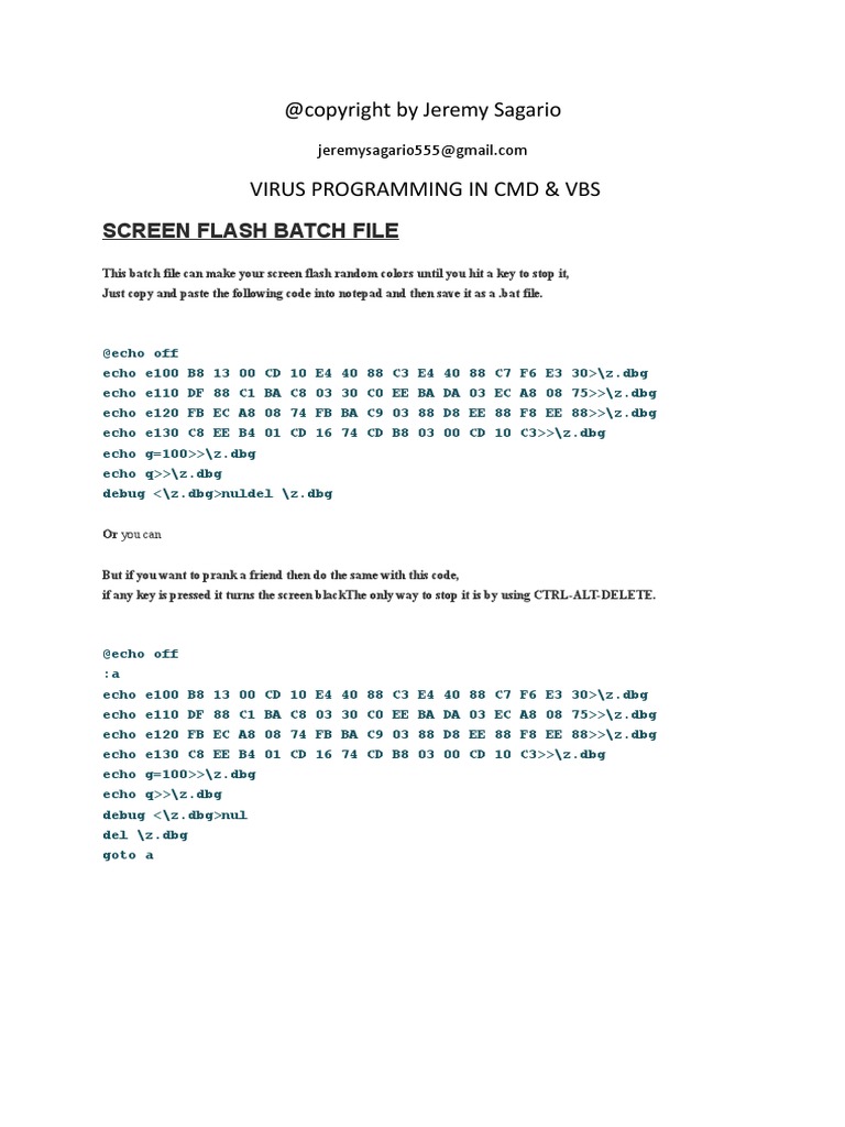 Screen Flash Batch File: or You Can | PDF | Computer Virus | Text File