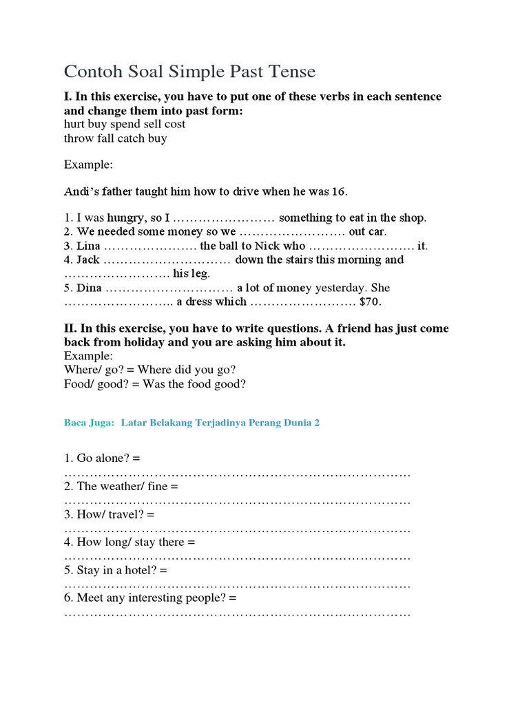 Contoh Soal Simple Past Tense | PDF | Linguistic Typology | Linguistic ...