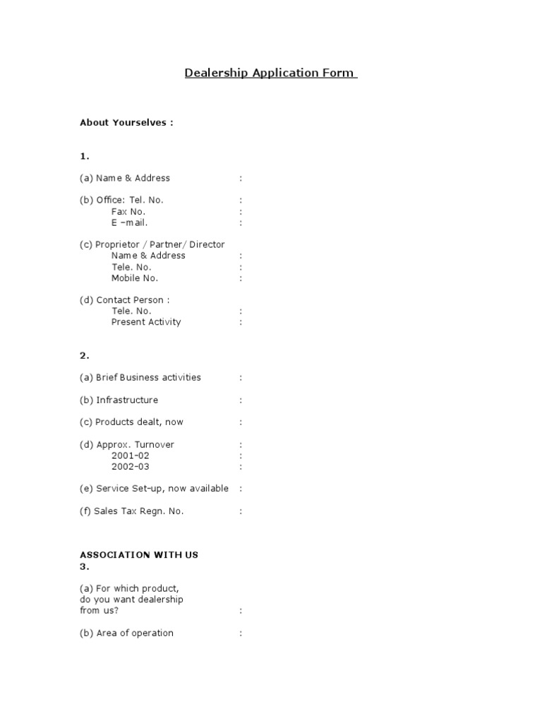 Dealership Application Form | PDF