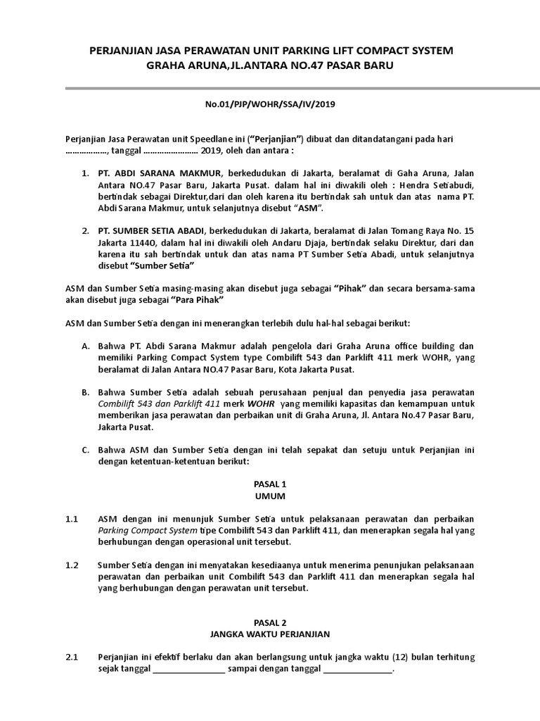 Draft Kontrak Jasa Perawatan WOHR (Revisi) | PDF