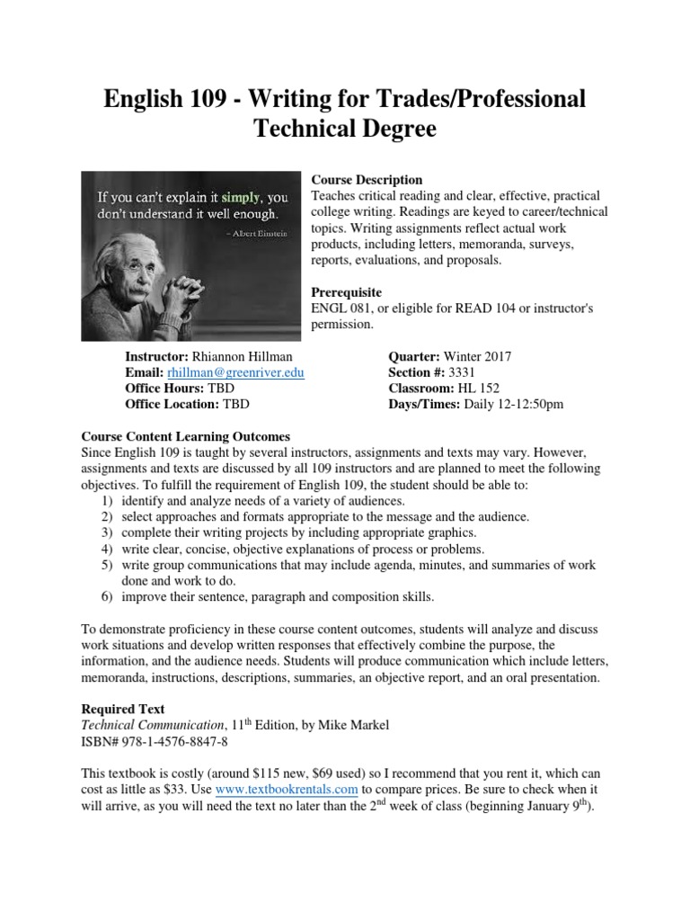 English 109 - Writing For Trades/Professional Technical Degree | PDF ...