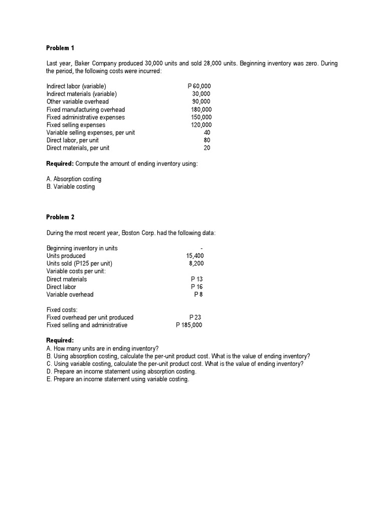 Illustrative Problem A V Costing | PDF