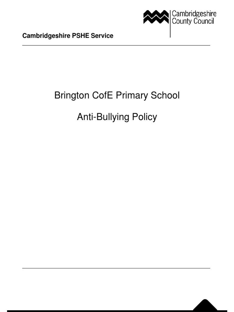 Brington Cofe Primary School Anti-Bullying Policy: Cambridgeshire Pshe ...